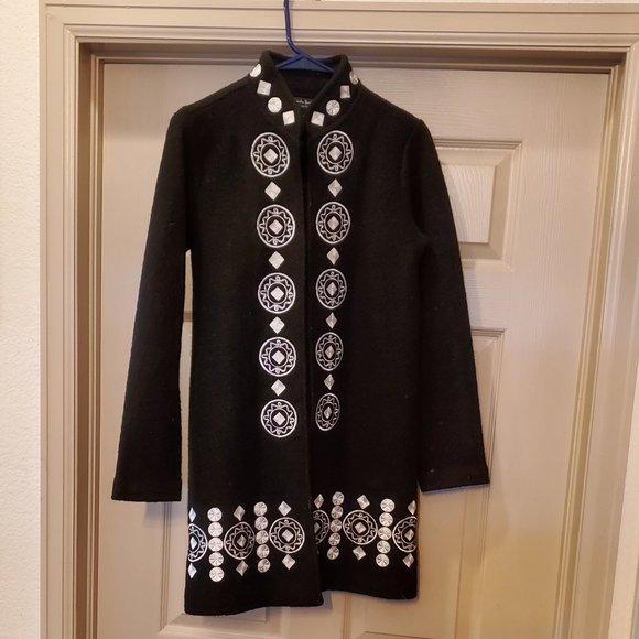 Vintage | Jackets & Coats | Vintage Blackwhite Embroidered Wool Coat ...